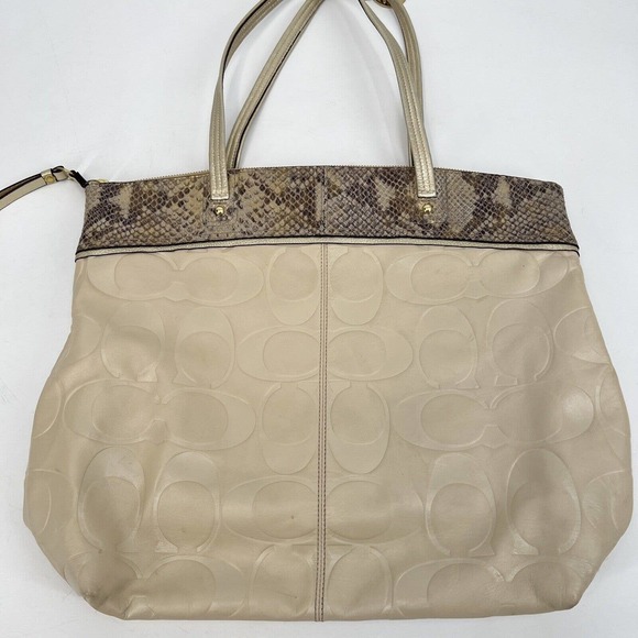 Coach | Bags | Coach Leather Tote Signature Print Snakeskin Design ...